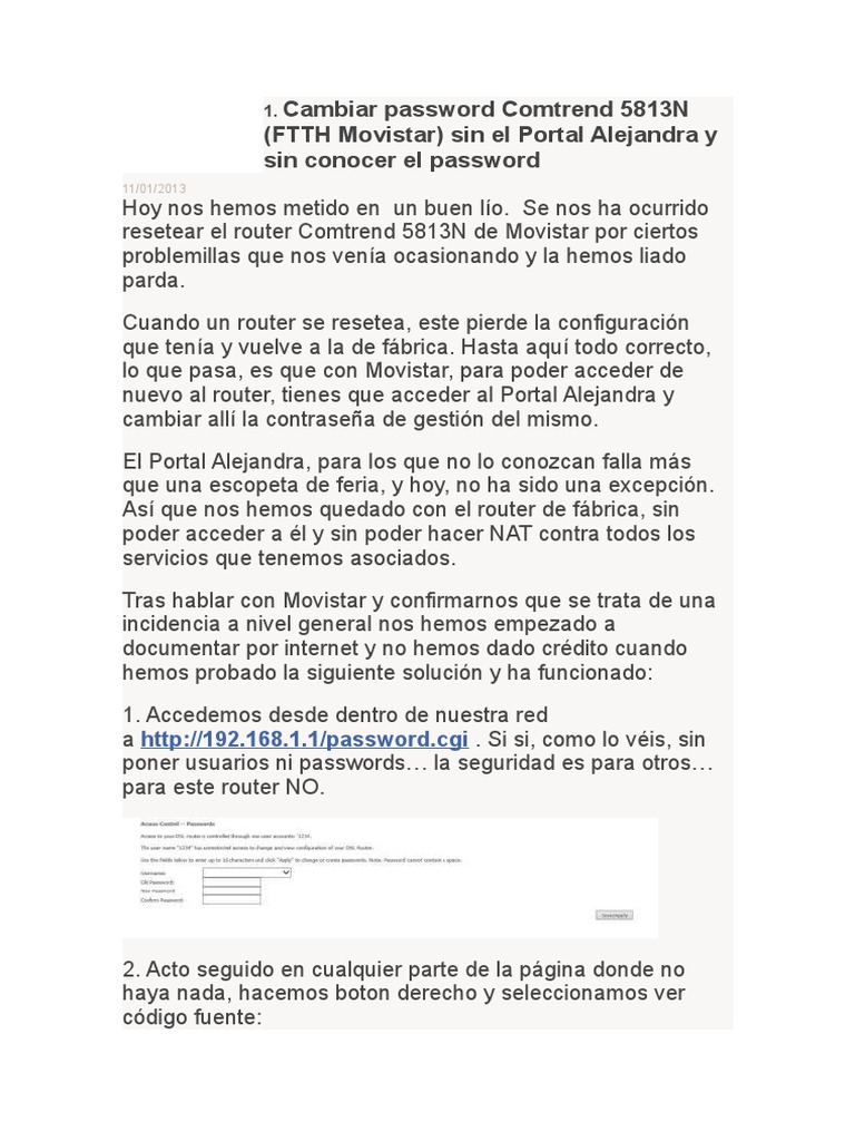 Cambiar contraseña router Comtrend 5813N | PDF