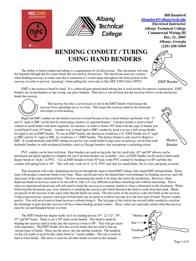 Bending EMT Conduit: A Beginner's Guide | PDF | Nature | Teaching ...