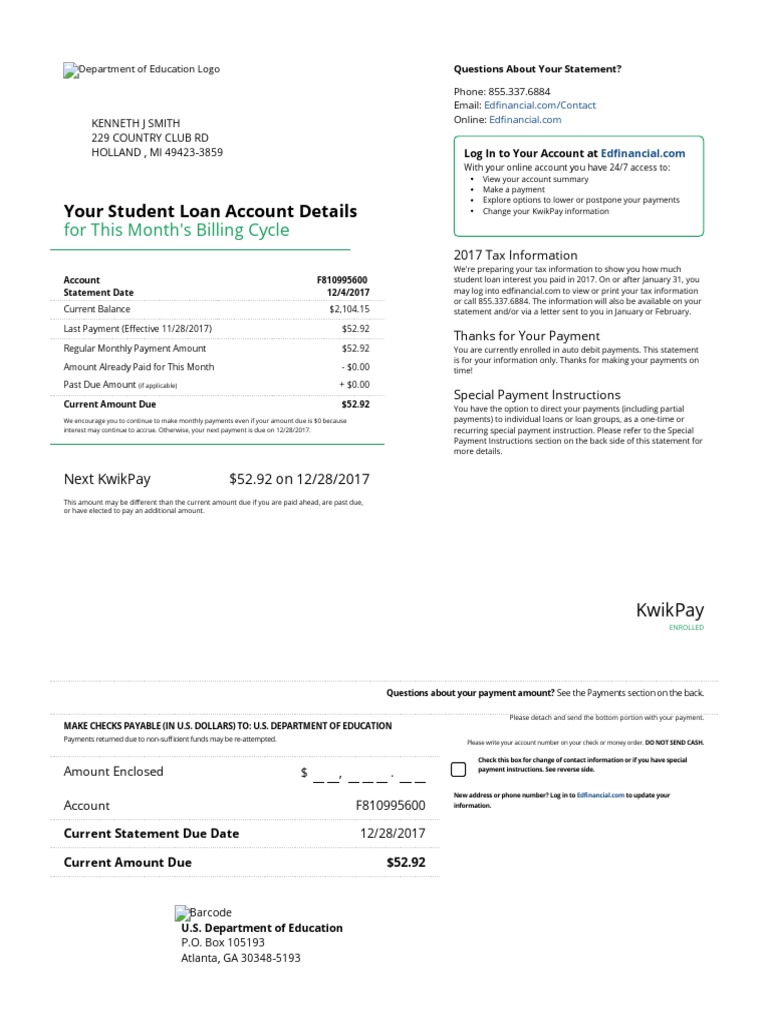 Your Student Loan Account Details: For This Month's Billing Cycle | PDF ...