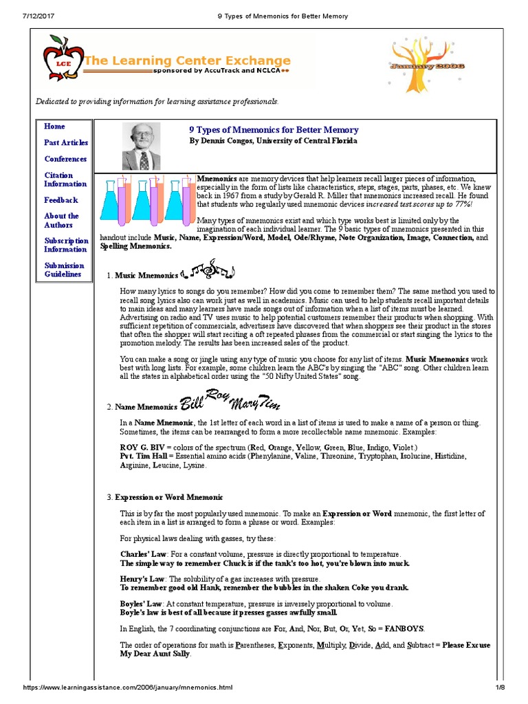 9 Types of Mnemonics For Better Memory | PDF | Mnemonic | Recall (Memory)