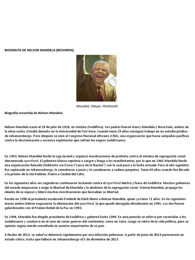 Biografía resumida de Nelson Mandela | PDF | Nelson Mandela ...