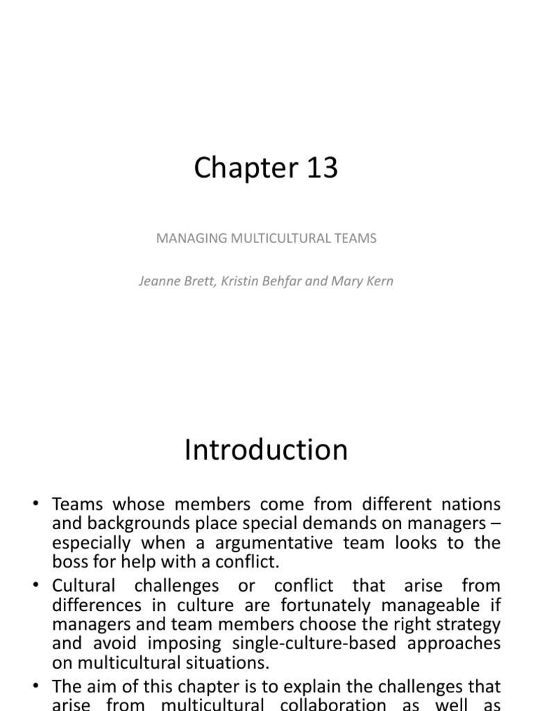 Chapter 13 - Managing Multicultural Teams | PDF | Expert | Communication
