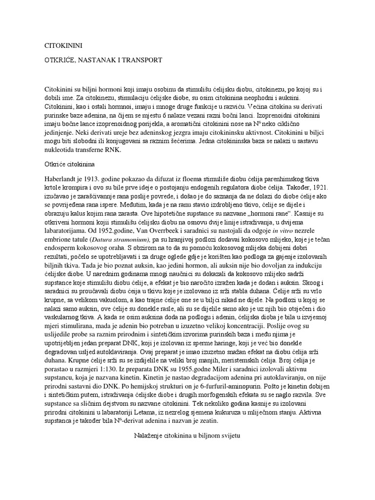 CITOKININI (Otkriće, Nastanak I Transport) | PDF