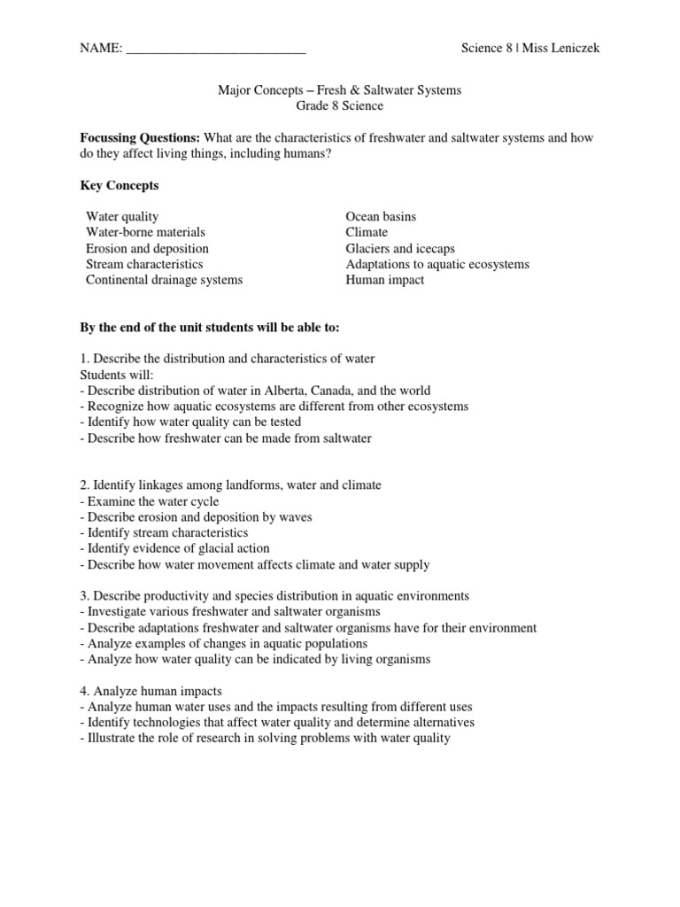 Fresh Saltwater Systems Major Concepts Definitions | PDF | Water ...