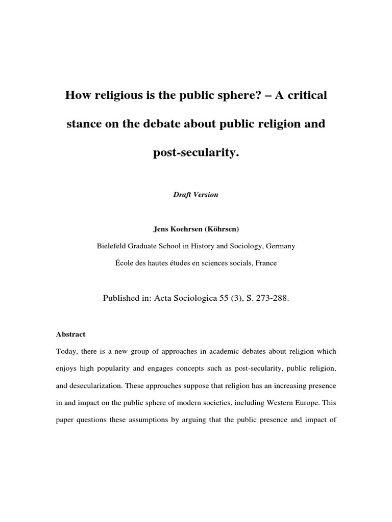 How Religious Is The Public Sphere? - A Critical Stance On The Debate ...