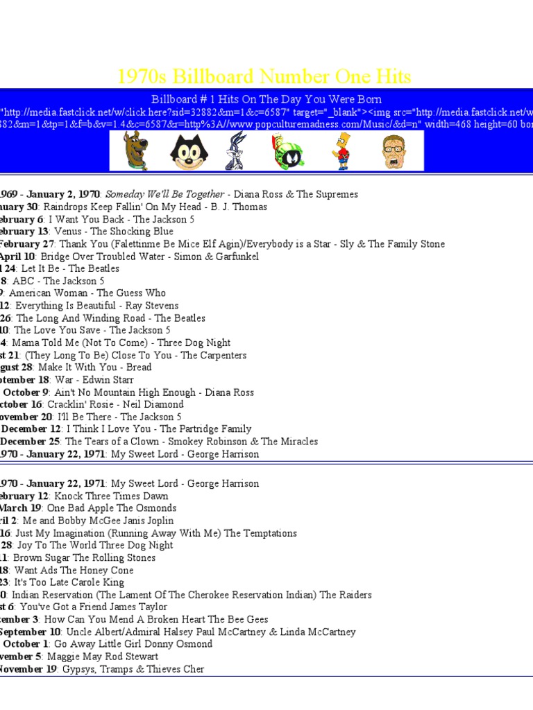 1970s Billboard Number One Hits | PDF | American Musicians | Number One ...