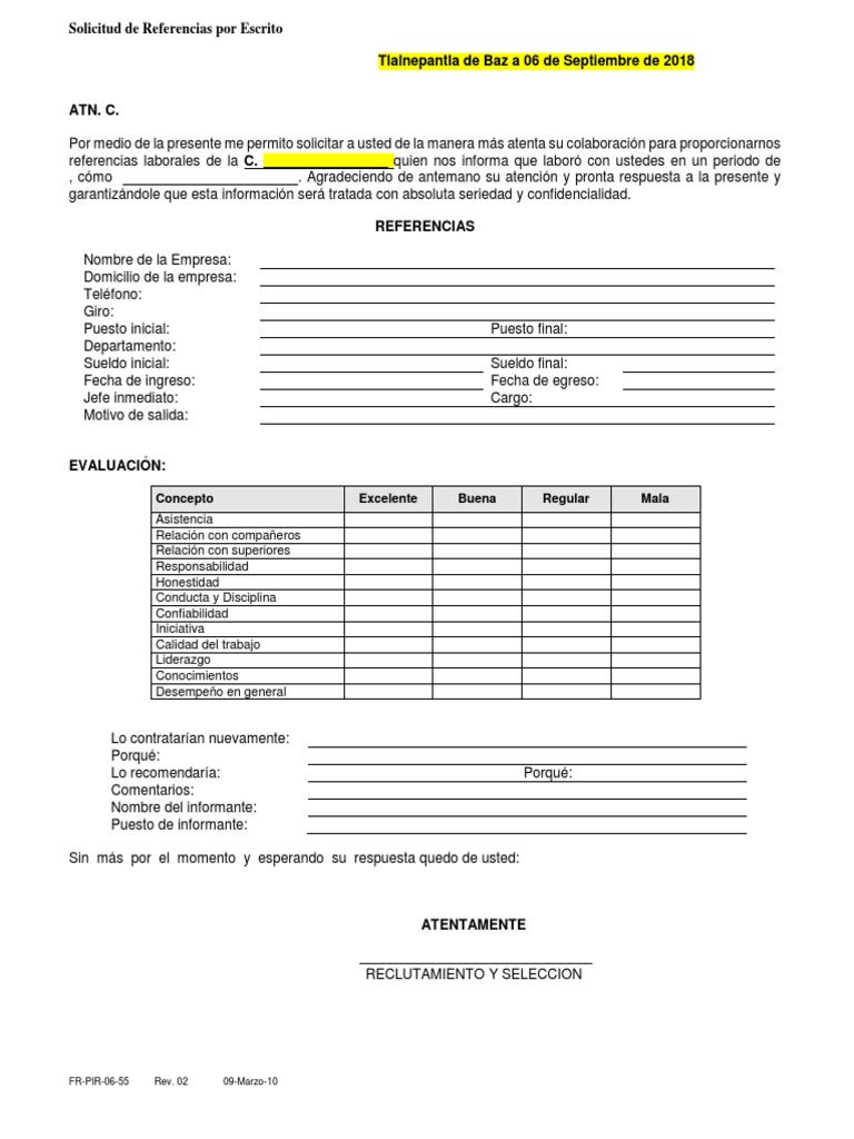 Solicitud de Referencia Laboral