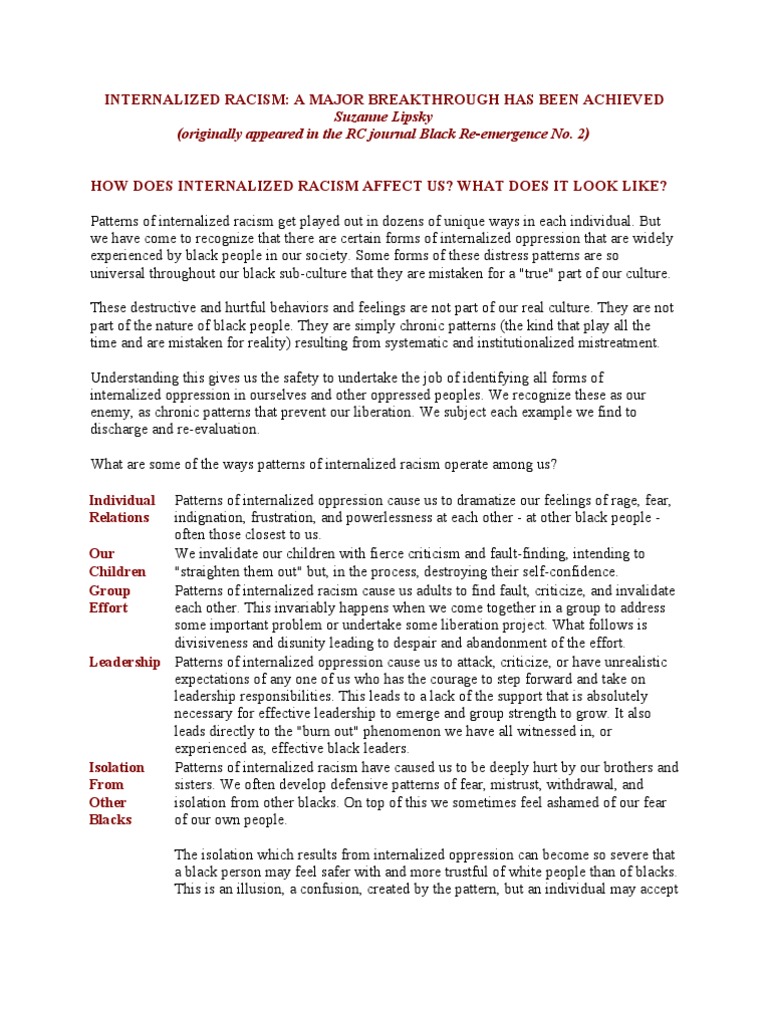 Understanding Internalized Racism | Support Group | Racism | Free 30 ...