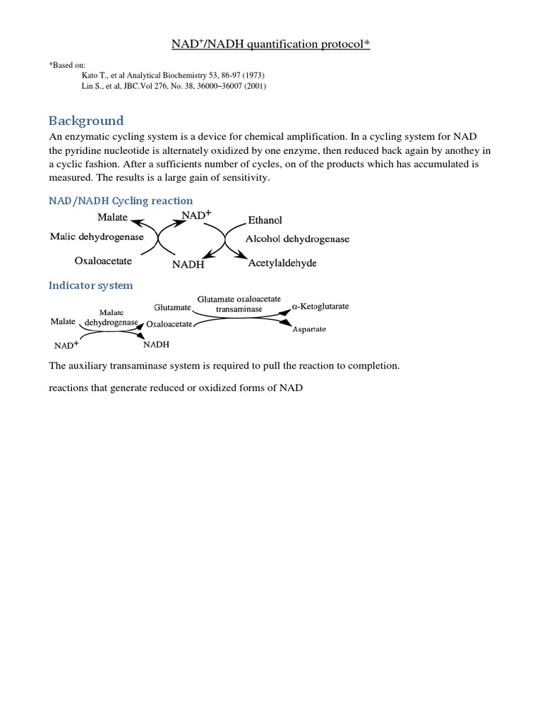 Background: NAD /NADH Quantification Protocol | PDF | Nicotinamide ...