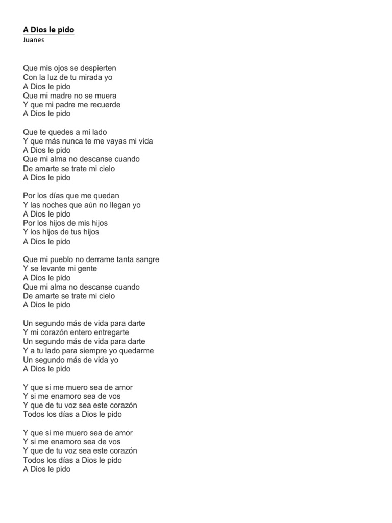Letra - A Dios Le Pido - Juanes | PDF