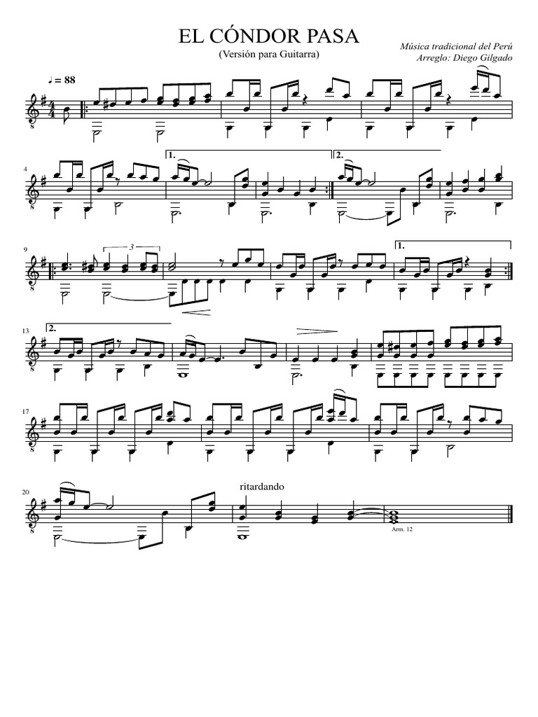 El Cóndor Pasa: Arreglo de Guitarra | PDF
