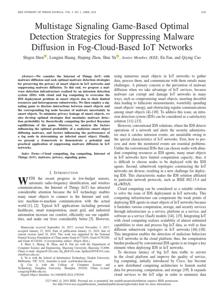 Multistage Signaling Game-Based Optimal Detection Strategies For Suppressing Malware Diffusion ...
