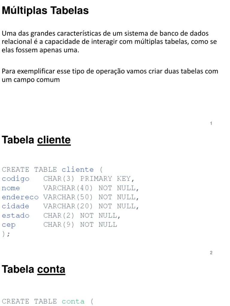 Relacionamento entre Tabelas em Banco de Dados Relacional | PDF | Tabela (banco de dados) | SQL