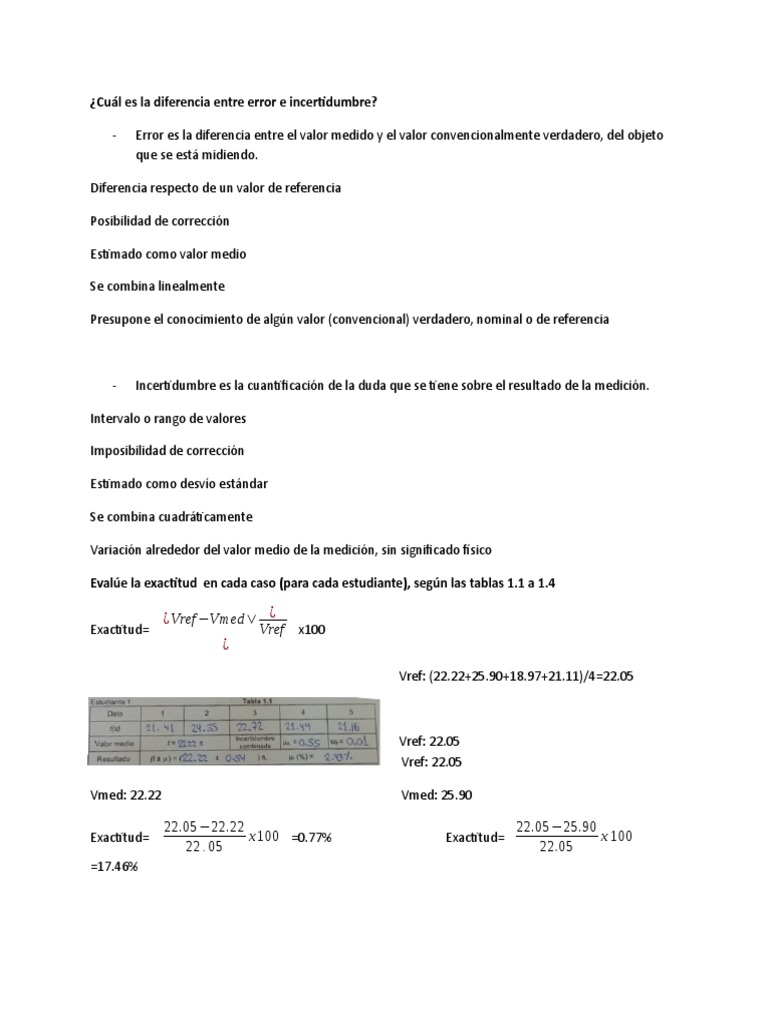 Error vs Incertidumbre en Medición | PDF