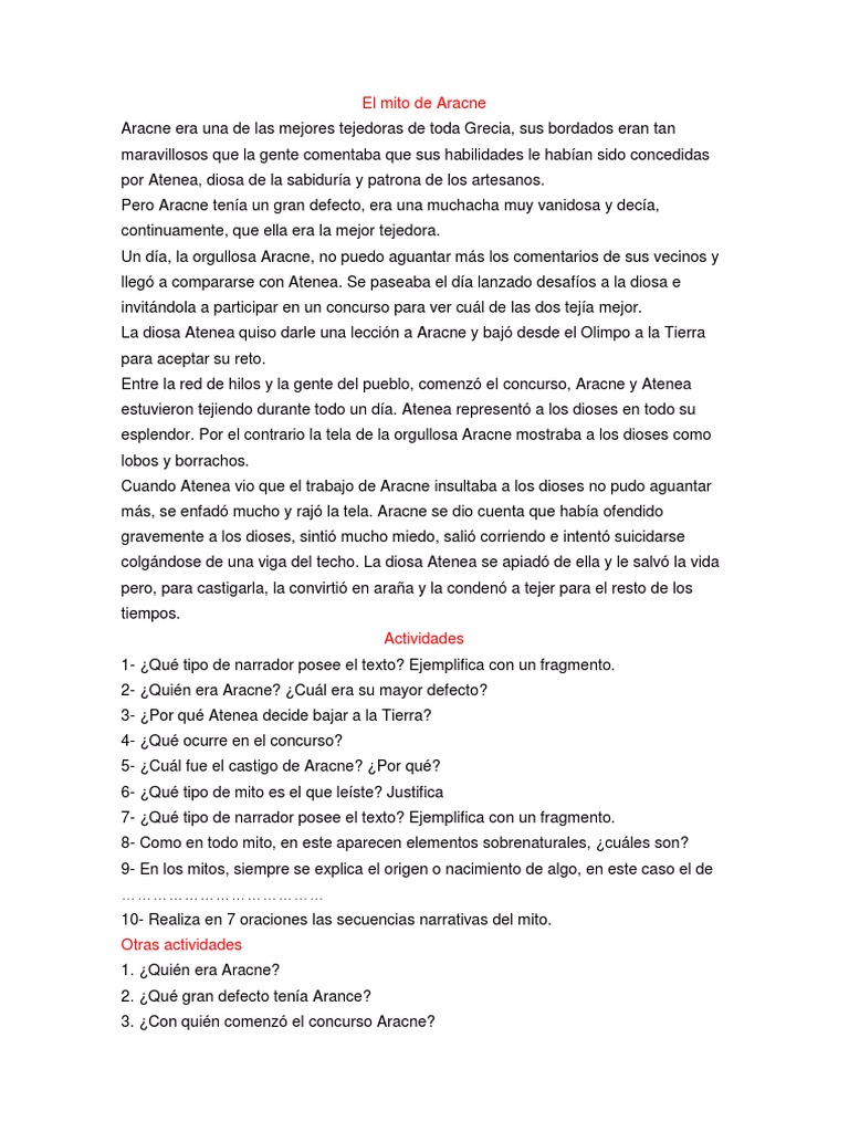 El Mito de Aracne | PDF | Atenea | Ocio