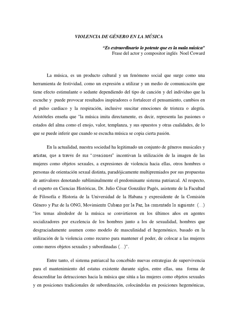 Violencia CONTRA LA MUJER en La Musica | PDF | Mujer | Violencia