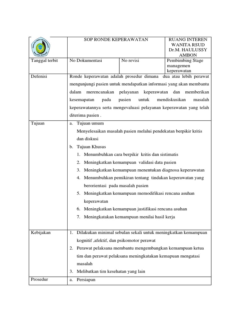 Sop Ronde Keperawatan | PDF