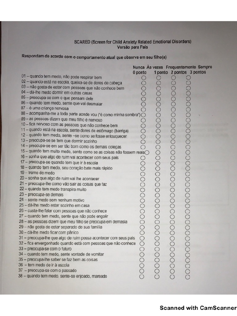 SCARED Versao para Pais (Escala de Ansiedade) | PDF