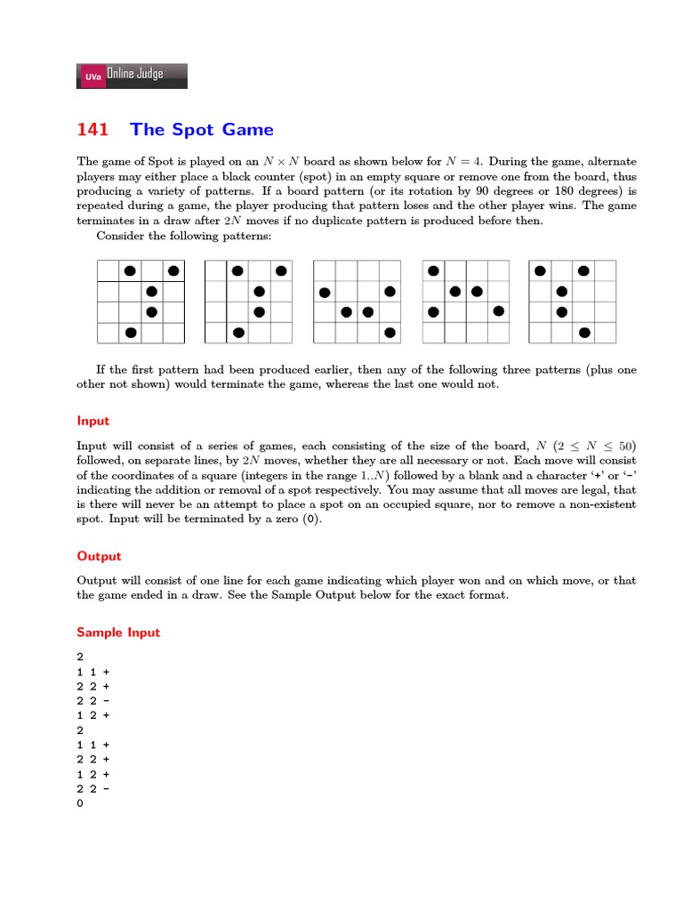 The Spot Game: × N Board As Shown Below For N 4. During The Game ...