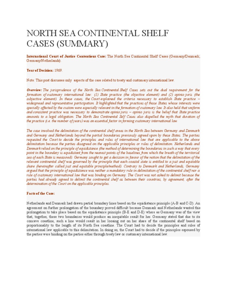 North Sea Continental Shelf Cases | PDF | Treaty | International Law