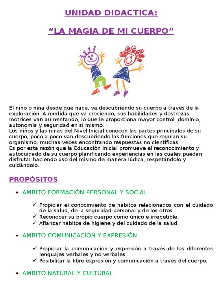 Unidad Didactica La Magia de Mi Cuerpo | PDF | Educación de la primera ...