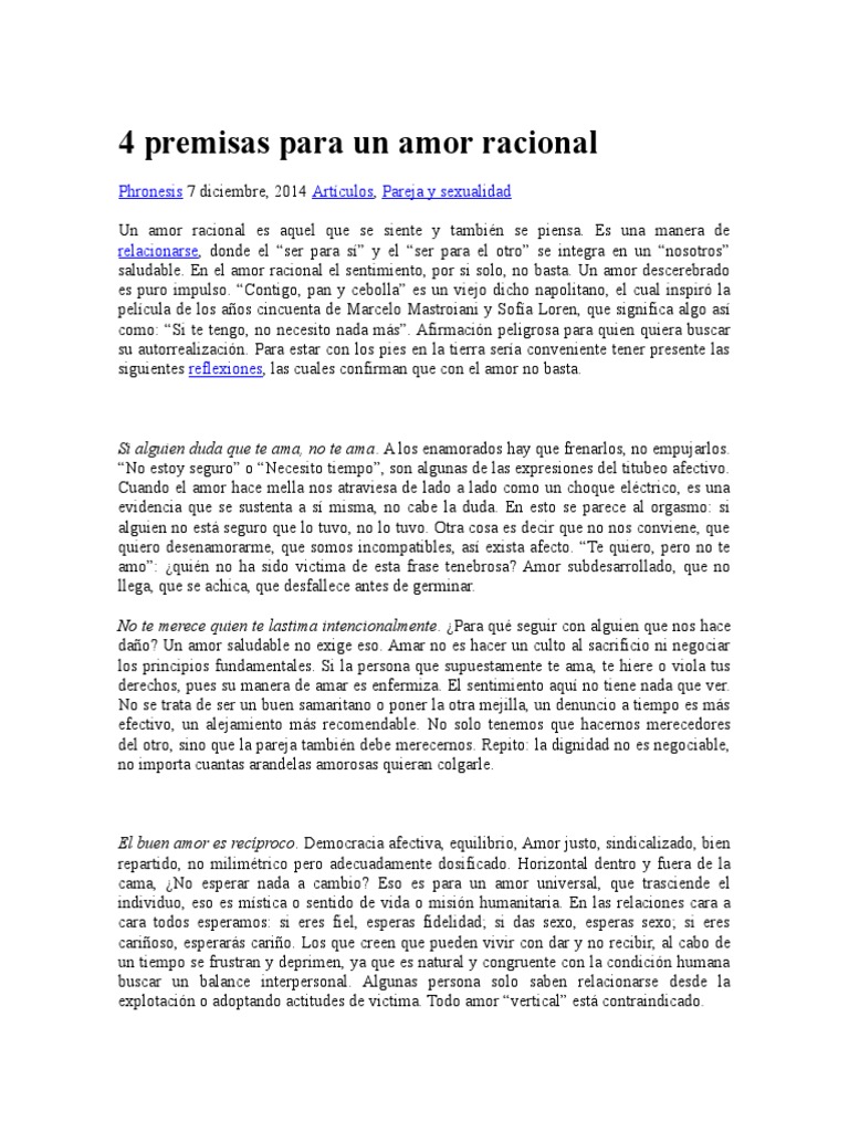 4 Premisas para Un Amor Racional | PDF | Amor | Science