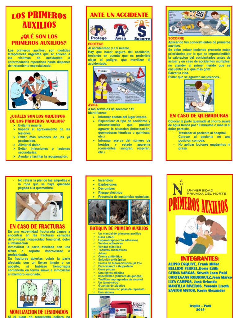 Triptico Primeros Auxilios | PDF | Primeros auxilios | Ciencias de la Salud