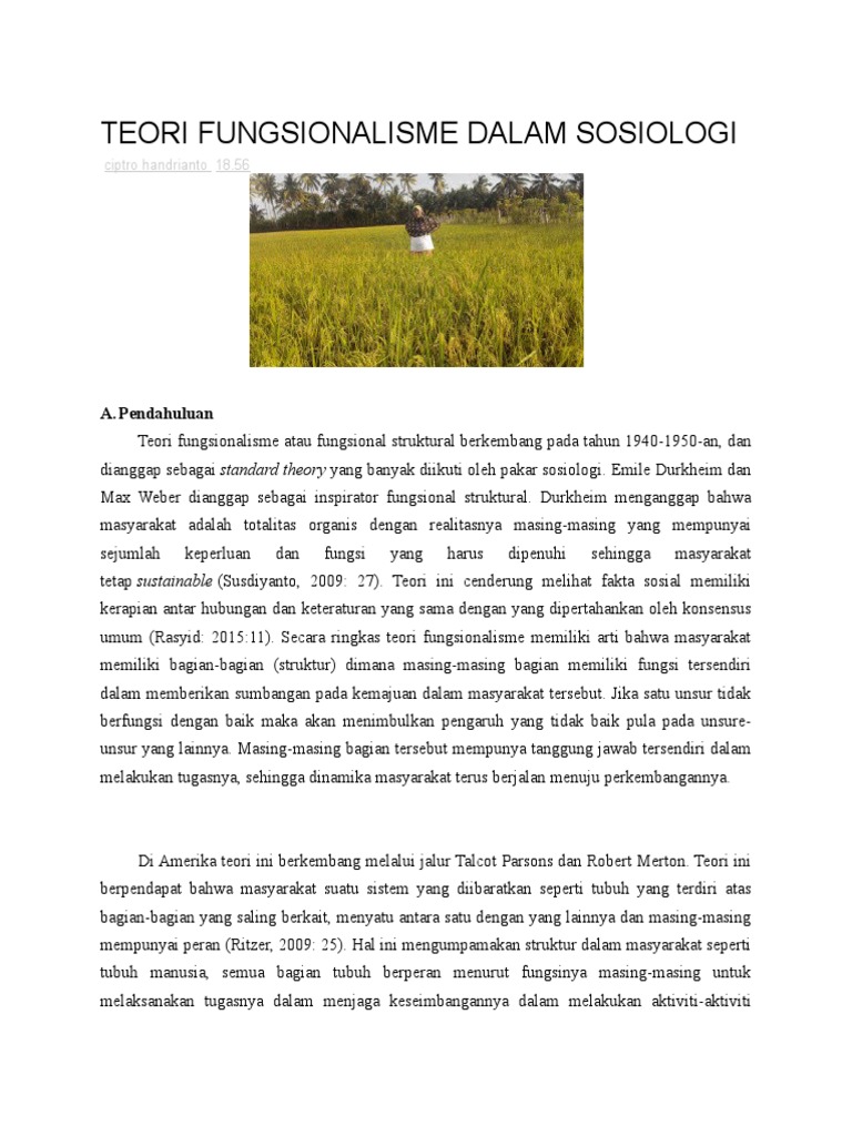 Teori Fungsionalisme Dalam Sosiologi | PDF
