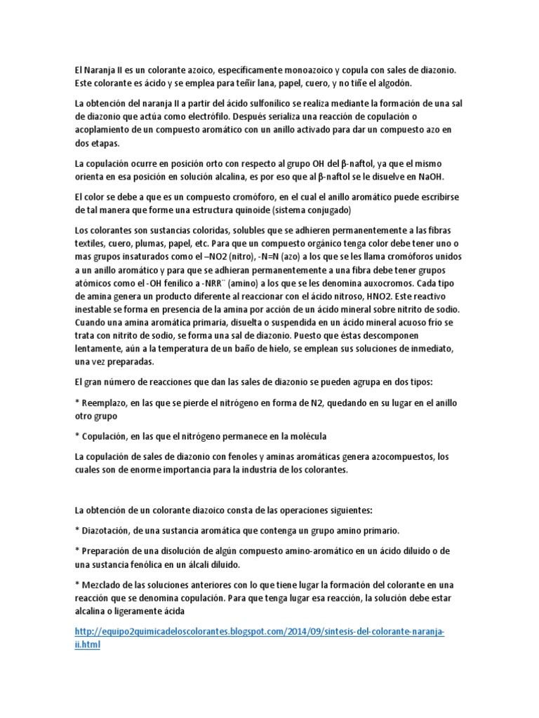 Síntesis del Colorante Naranja II | PDF | Sal (química) | Moléculas
