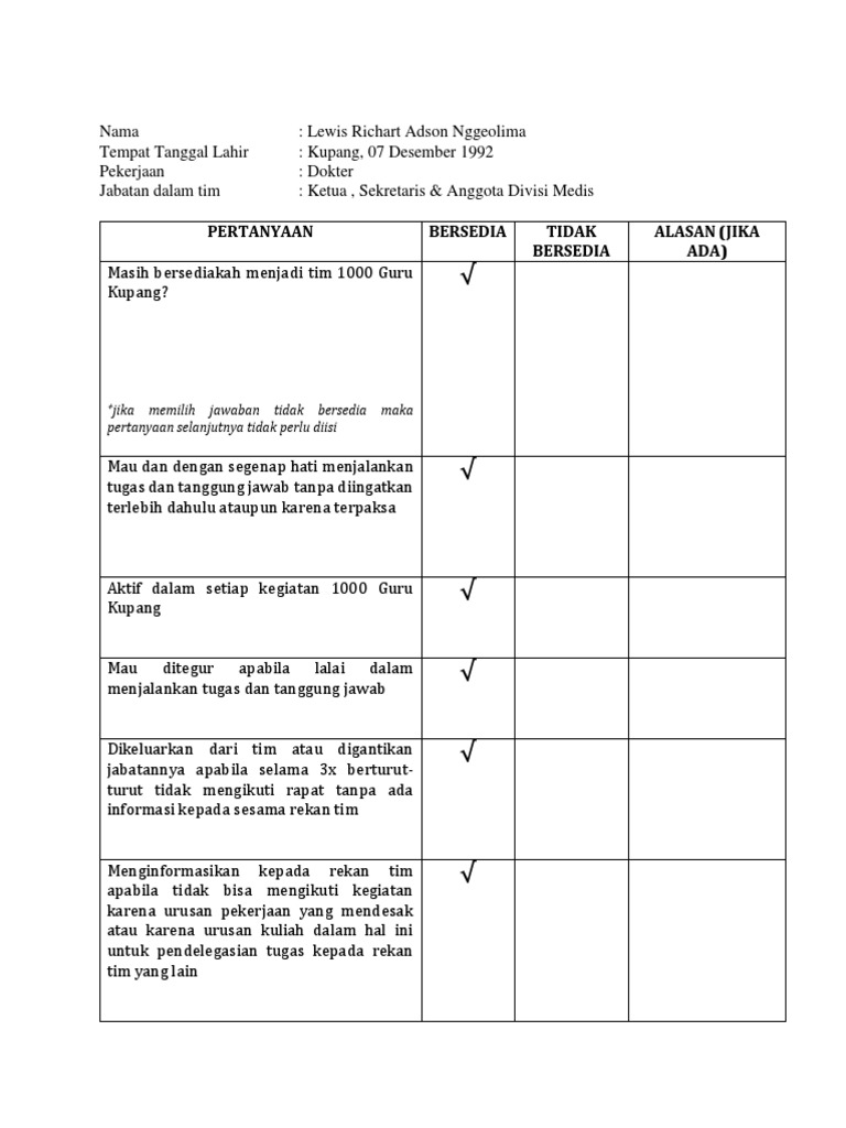 Contoh Form Komitmen Komunitas | PDF