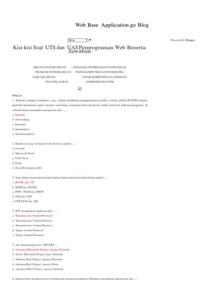 Kisi-Kisi Soal UTS Dan UAS Pemrograman Web Beserta Jawaban - Web Base Application Go Blog | PDF ...