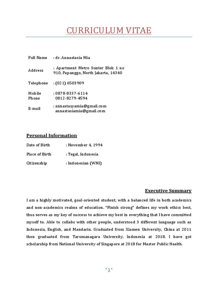 Curriculum Vitae: Personal Information | PDF | Indonesia | Behavior Modification
