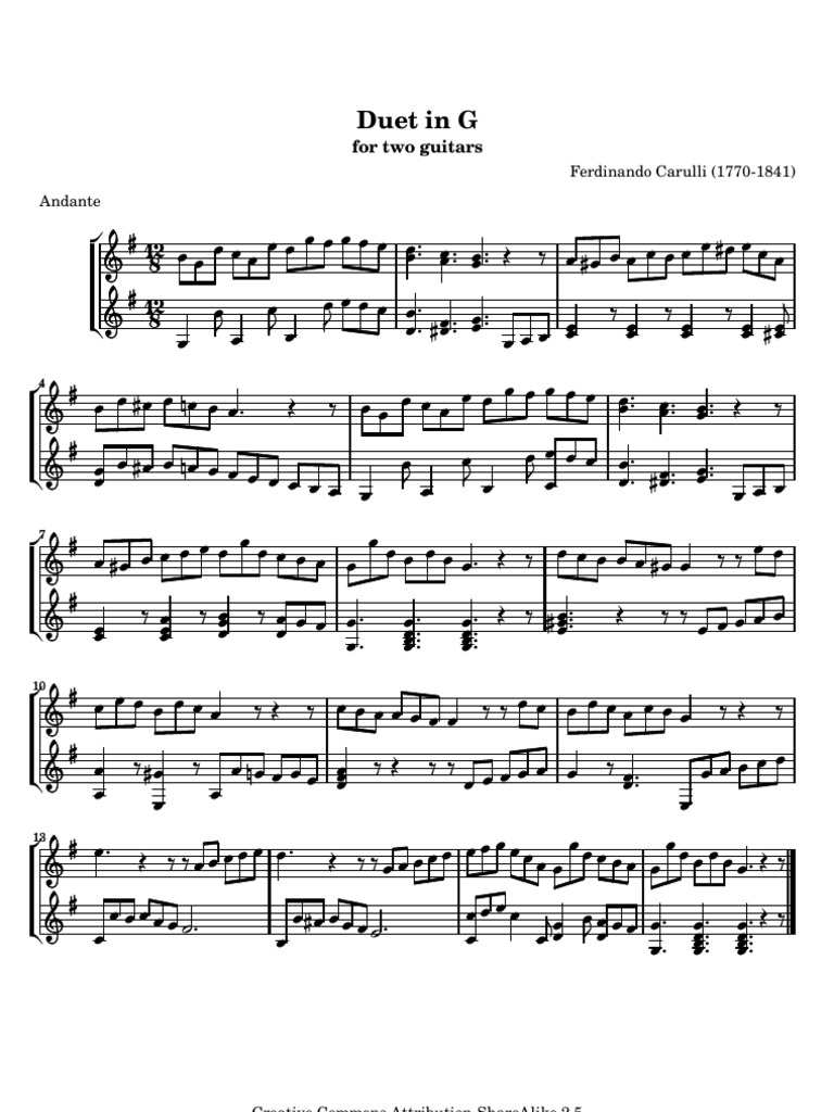 Carulli Duet in G | PDF | Classical Guitar | Celtic Musical Instruments