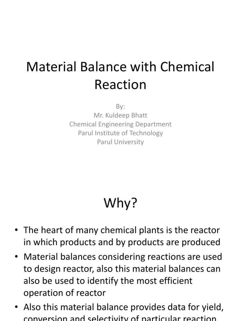 Material Balance With Chemical Reaction | PDF | Stoichiometry | Chemistry