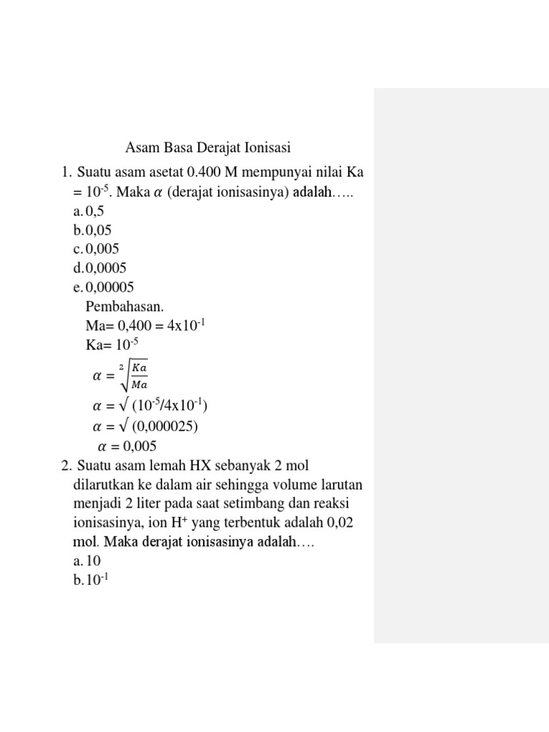 Asam Basa Derajat Ionisasi | PDF
