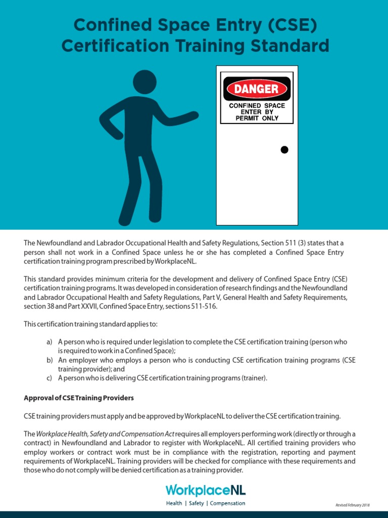Confined Space Entry (CSE) Certification Training Standard: Workplace ...