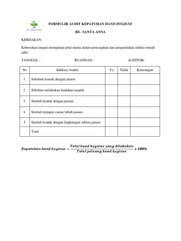 Ppi 2 Ep 2formulir Ceklis Kepatuhan Cuci Tangan | PDF