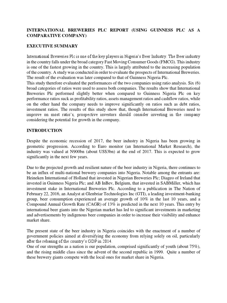 International Breweries PLC Report | Download Free PDF | Nigeria | Brewery