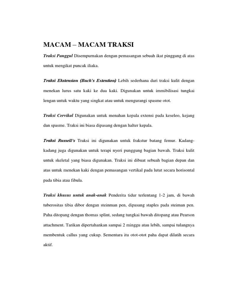 Jenis-Jenis Traksi dalam Medis | PDF