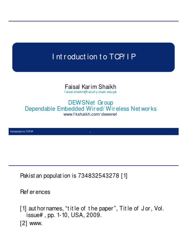 Introduction To Tcp/Ip: Dewsnet Group Dependable Embedded Wired/Wireless Networks | PDF ...