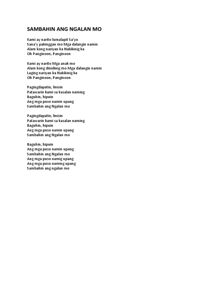Sambahin Ang Ngalan Mo Lyrics | PDF