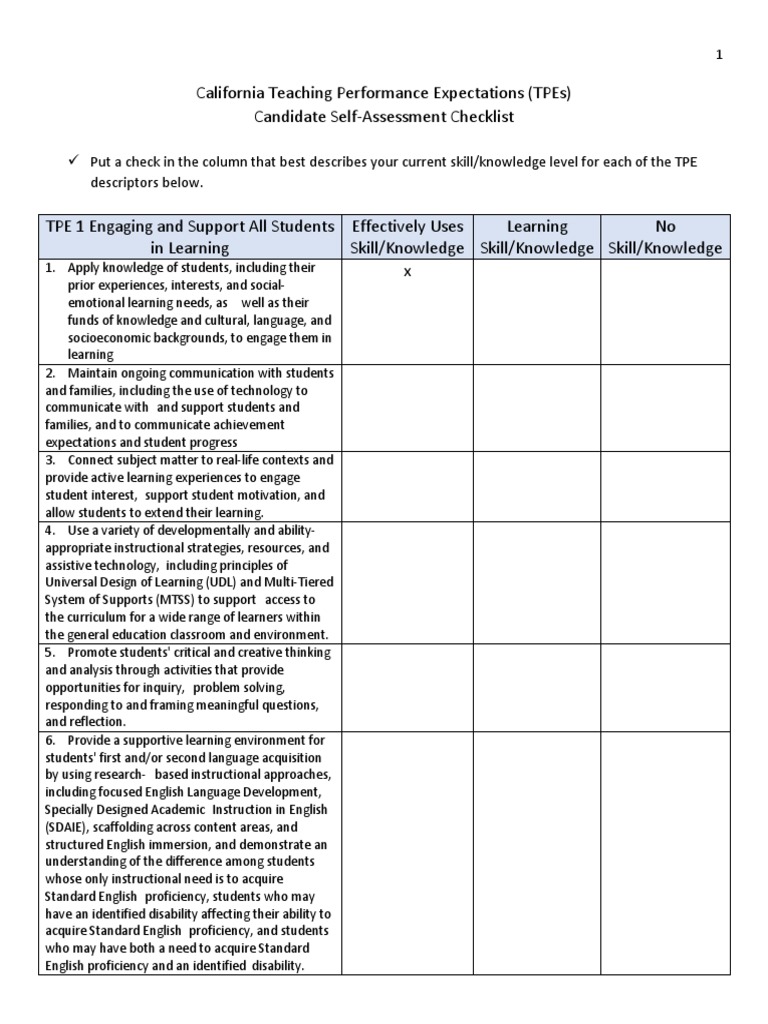Tpe Self Assessment 1 Tpes Defined | PDF | Educational Assessment ...