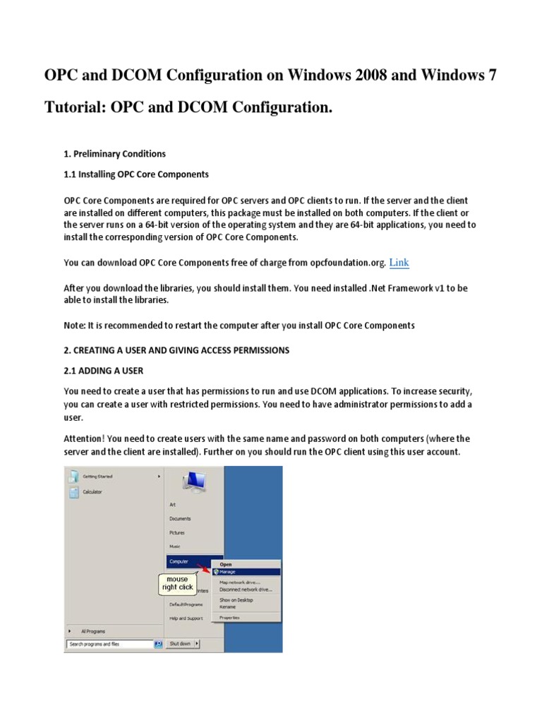 OPC and DCOM Configuration - Windows Server 2008 | PDF | Port (Computer Networking) | Server ...