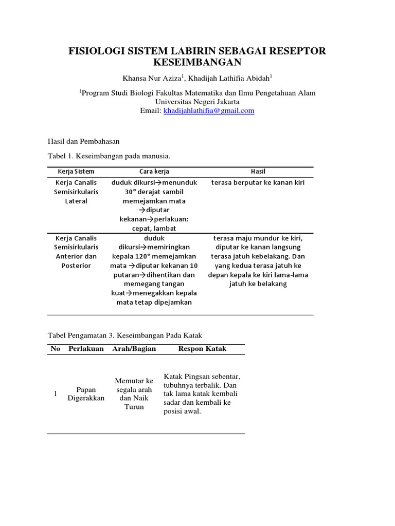 Fisiologi Sistem Labirin Sebagai Reseptor Keseimbangan | PDF