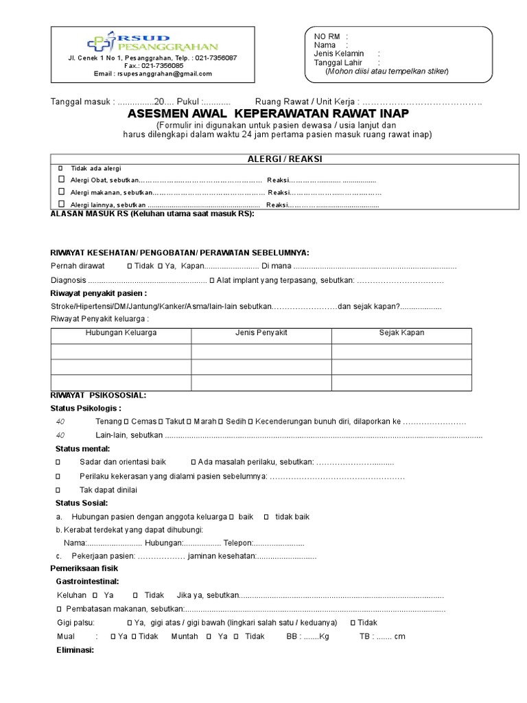 Form Asesmen Keperawatan Rawat Inap | PDF