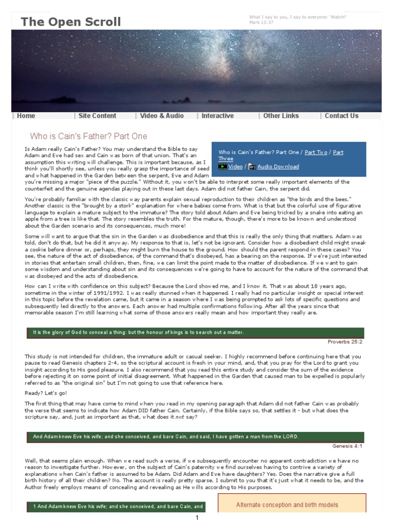 Who Is Cain's Father - Part One | PDF | Cain And Abel | Christianity