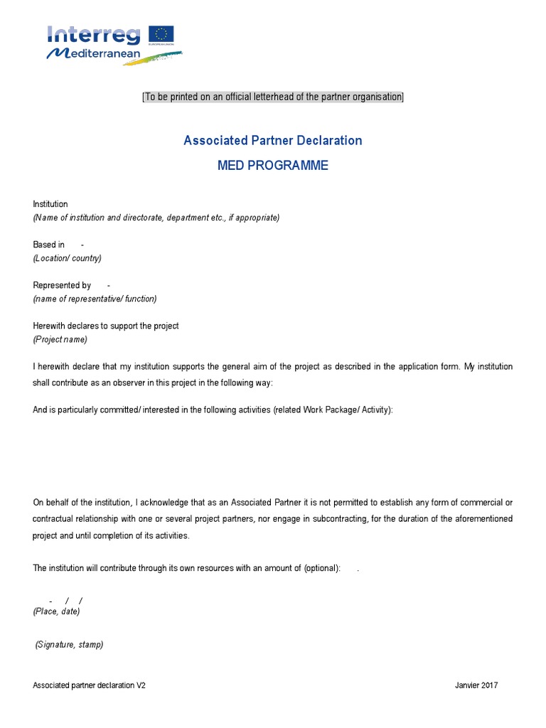 EN - MED Associated Partner Declaration | PDF | Art