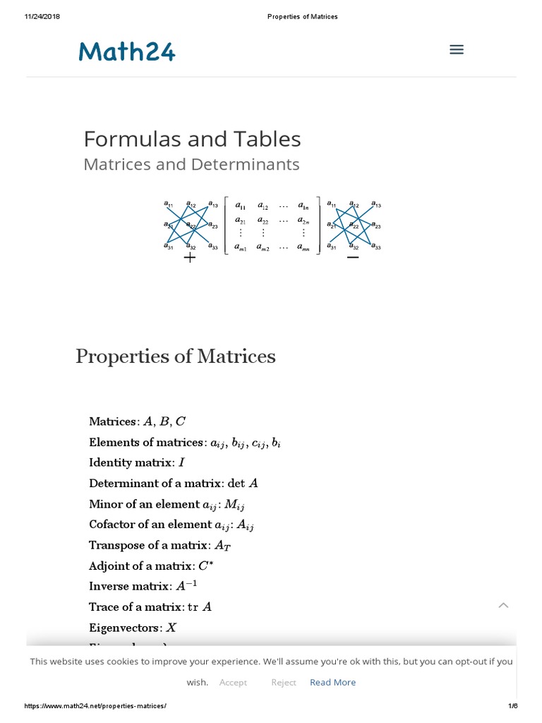 Properties of Matrices | PDF | Matrix (Mathematics) | Eigenvalues And Eigenvectors