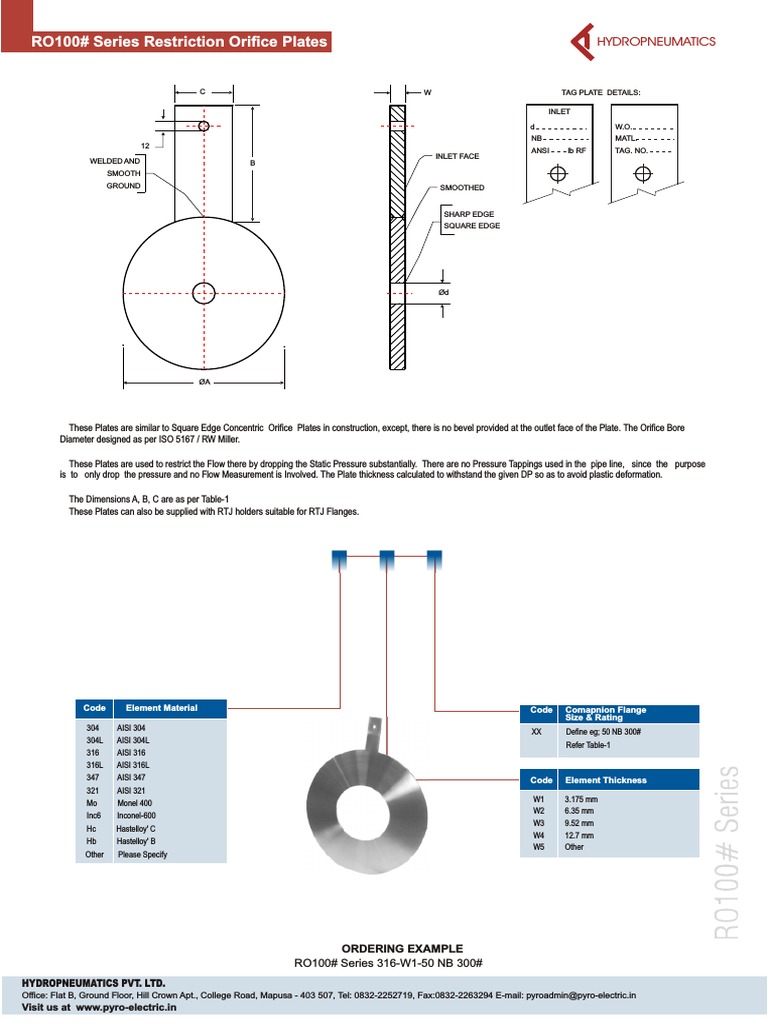 Restriction Orifice Plate Specifications | PDF | Continuum Mechanics ...