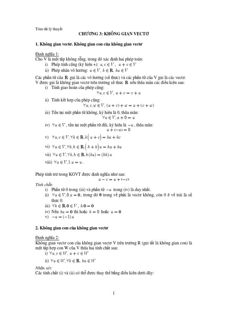 Khong Gian Vector PDF | PDF